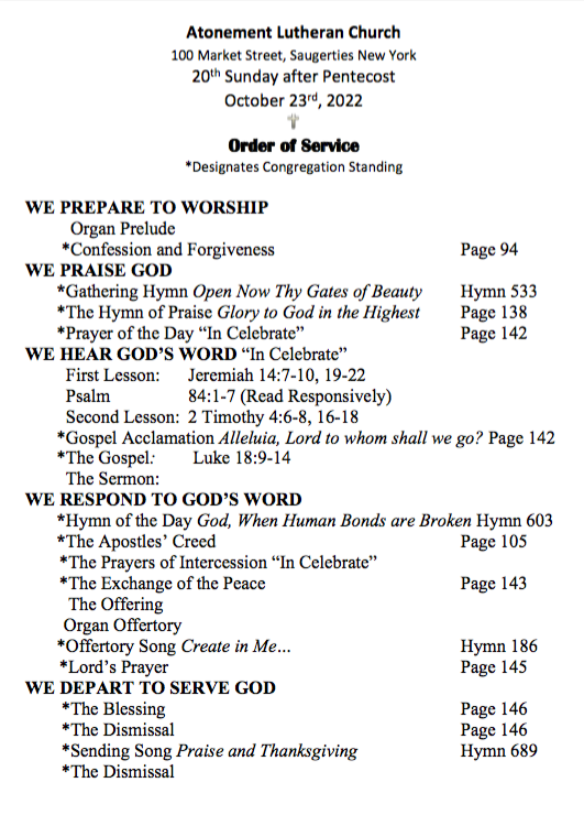 Current Bulletin – Atonement Lutheran Church