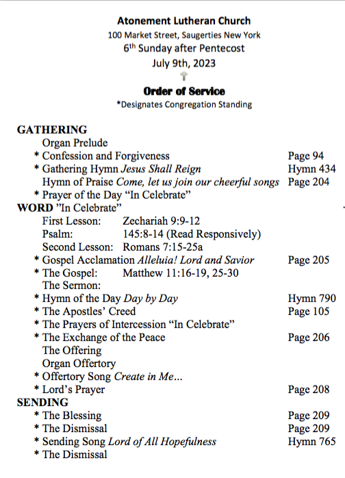 Current Bulletin – Atonement Lutheran Church